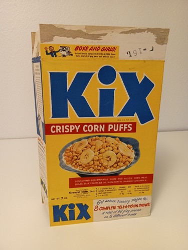 KIX CORN PUFFS 1949 ORIGINAL CEREAL BOX W/ Fair Maiden CUT-OUTS GENERAL ...