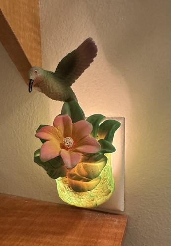 Hummingbird With Beautiful Flower polyresin wall plug-in night light ...