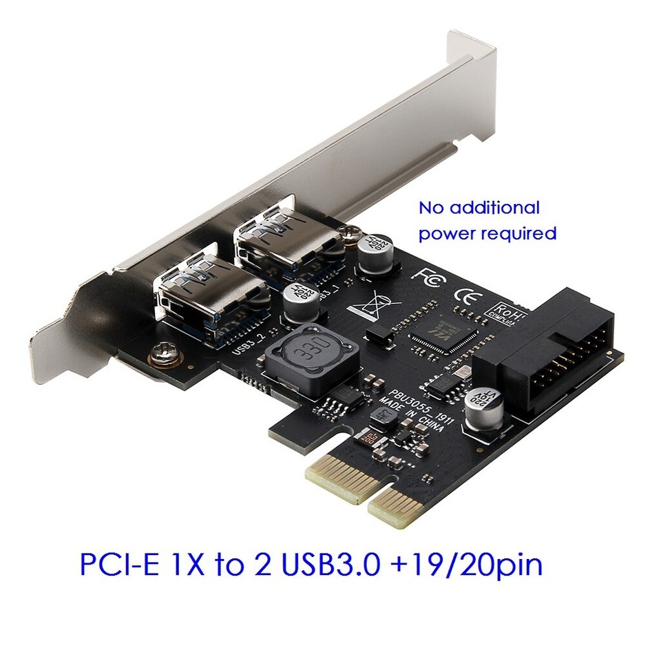 PCI-E to USB 3.0 2 Port PCI Express Expansion Card 19-Pin Power ...