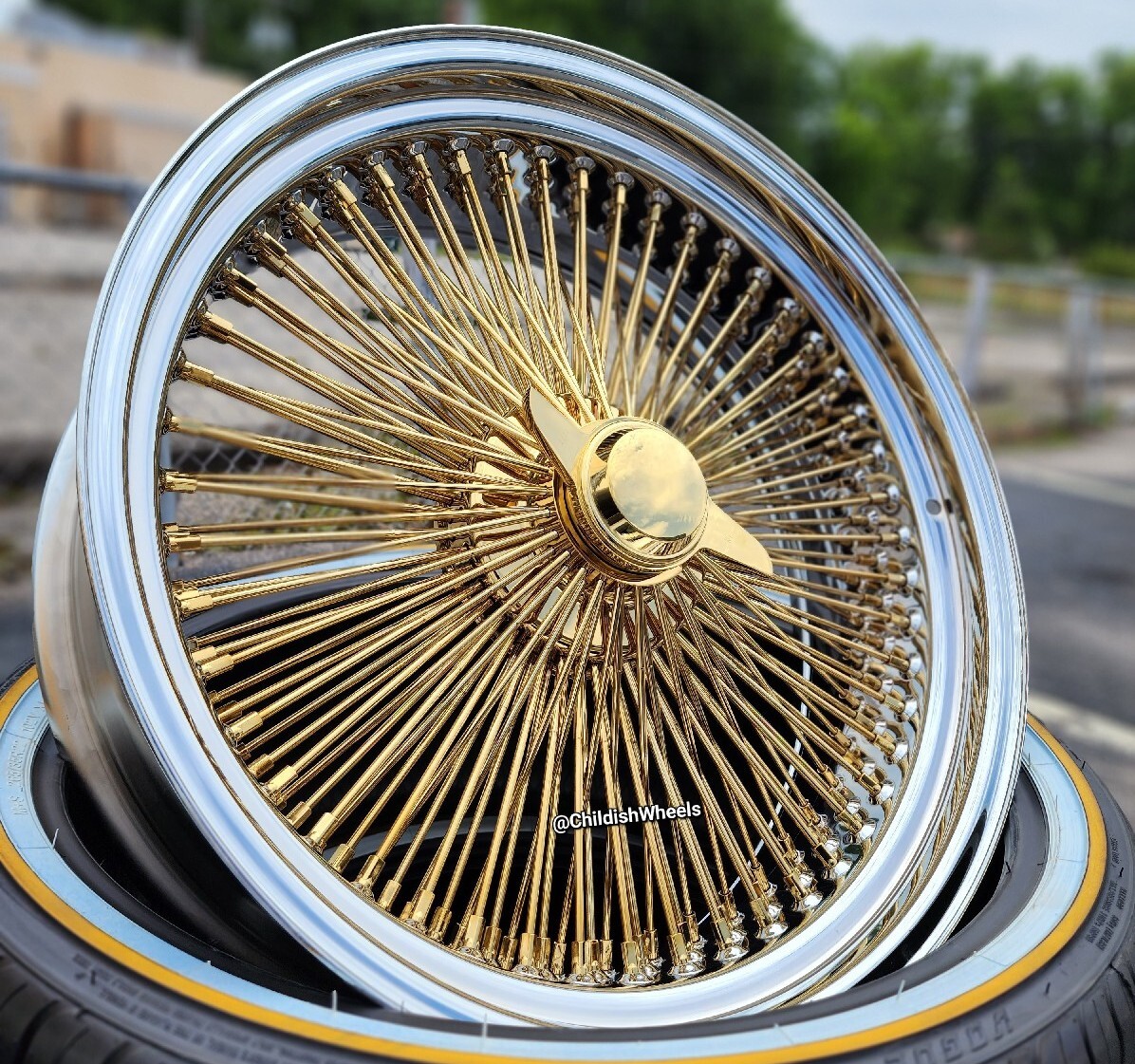 22" Inch 8 Spoke 5x4.5 Wheel | 22x8 | Gold | 4 Piece | CENTER Chrome ...
