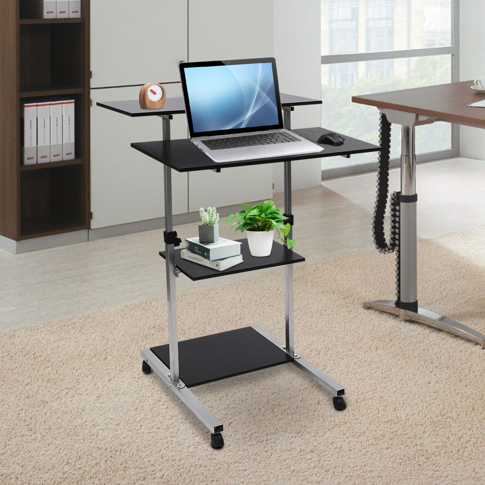 Adjustable Height Computer Table Rolling Laptop Desk Mobile Stand Up ...