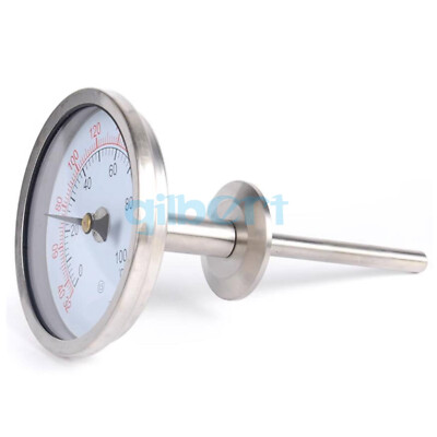 60mm SUS304 Axial Bimetallic Thermometer 1.5" 2" Tri Clamp Temperature ...