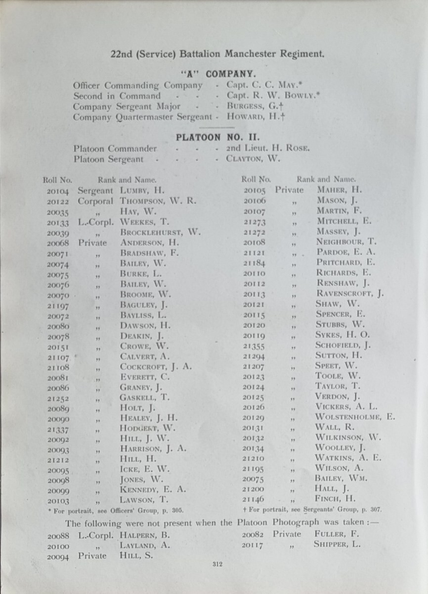 1917 WW1 PRINT MANCHESTER REGIMENT 22nd SERVICE BATTALION A COMPANY ...