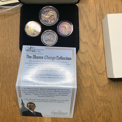 2008 President Barack Obama Colorized 4 Coin Set Collection Case Change ...