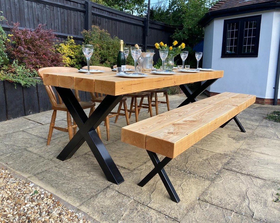 Garden Furniture Timber Sleeper Table And 1 x Bench Set 3.0M | eBay UK