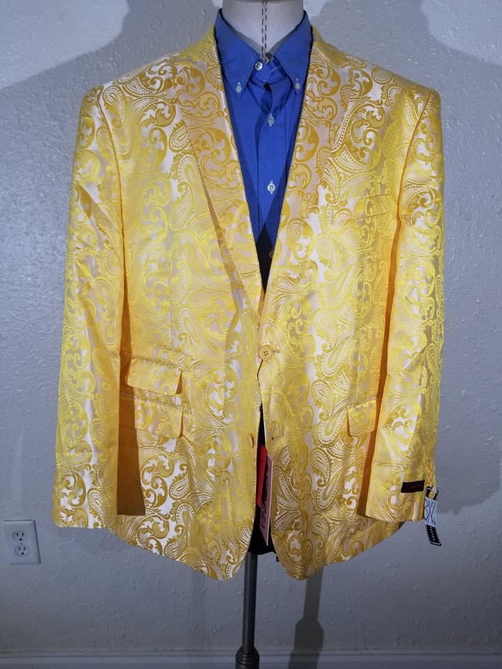 Pimp Gangster Glossy Shiny yellow paisley 3XL 48R blazer Jacket Coat ...
