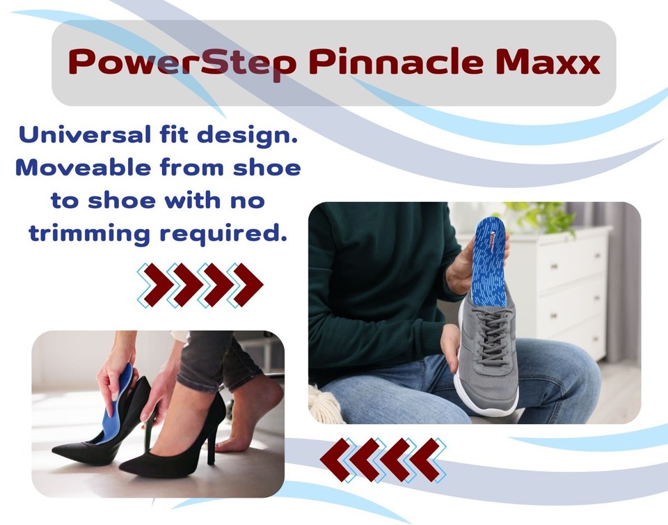 PowerStep Pinnacle Maxx Full Length Orthotic Insoles - Enhanced Arch ...
