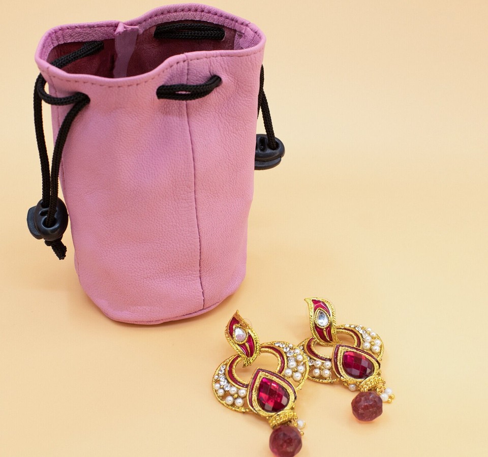 Soft Leather Round Drawstring Pouch Coin Soft Women Wrist Multiple ...