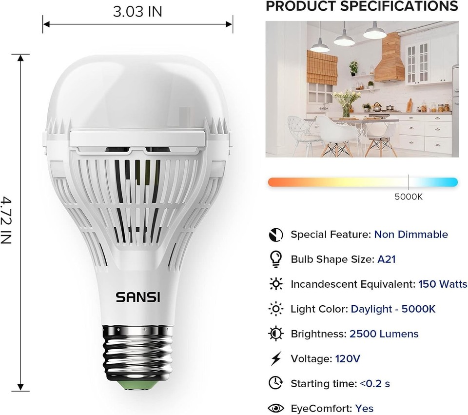 4 Pack 18W=150W LED Bulbs 2500 Lumens, Super Bright Light Bulbs, 5000K ...