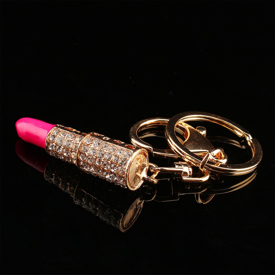 Makeup Lipstick Keyring Rhinestone Purse Bag Charm Pendant Keychain ...