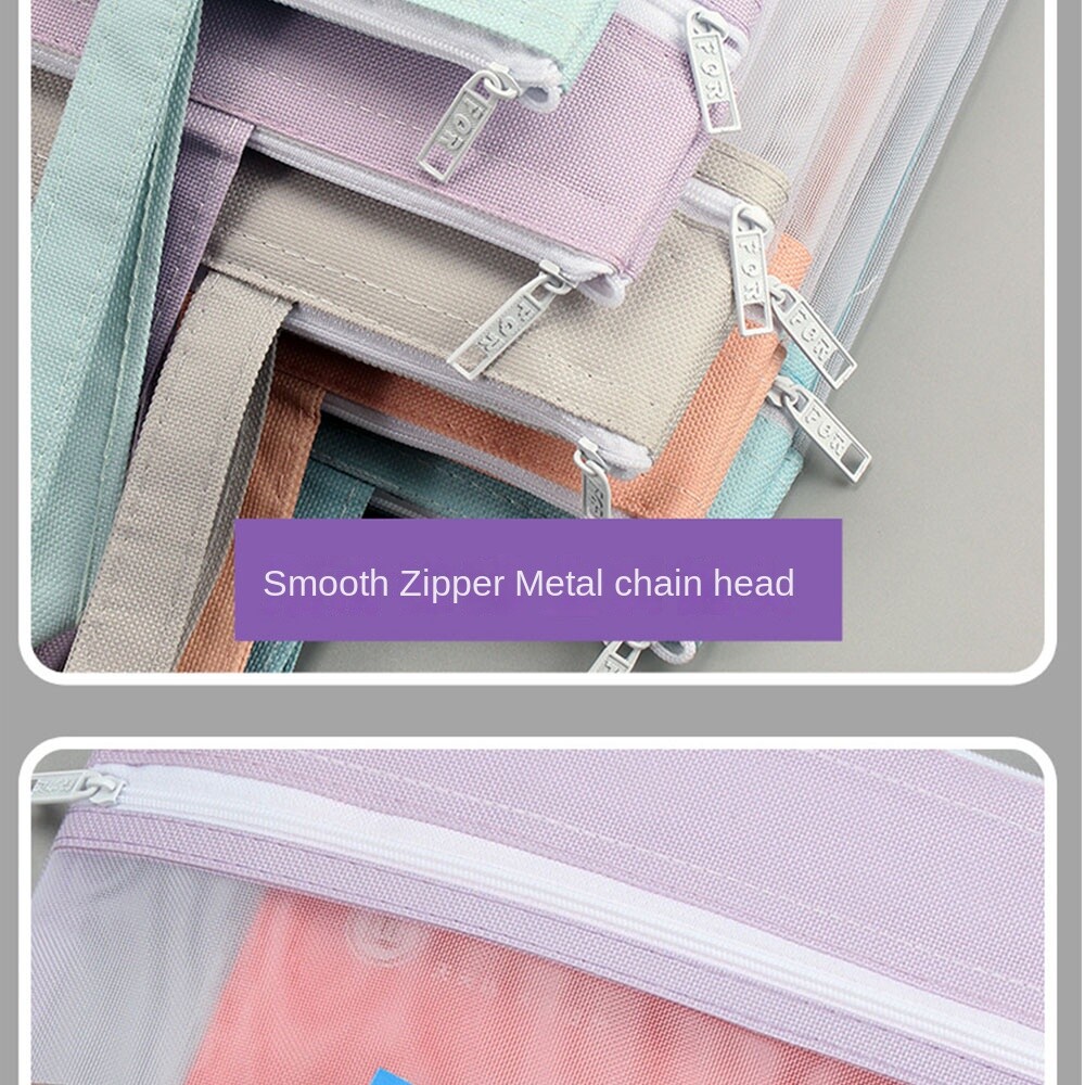 Portable Transparent Mesh File Bag School Supplies Double Zipper Pencil ...