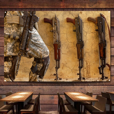 AK-47 Assault Rifle Gun Wall Art Poster Firearms Military Art Flag ...