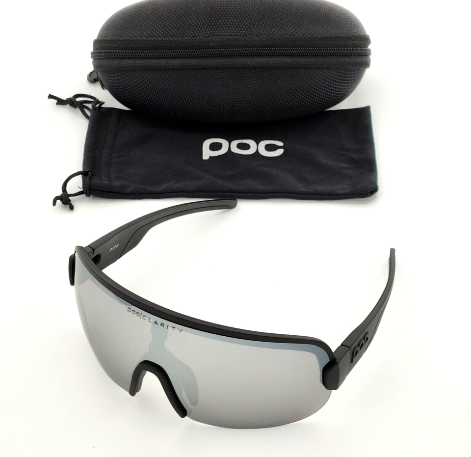 POC AIM Sphere Shield Sports Sunglasses Matte Black Frame Silver Mirror Lens | eBay