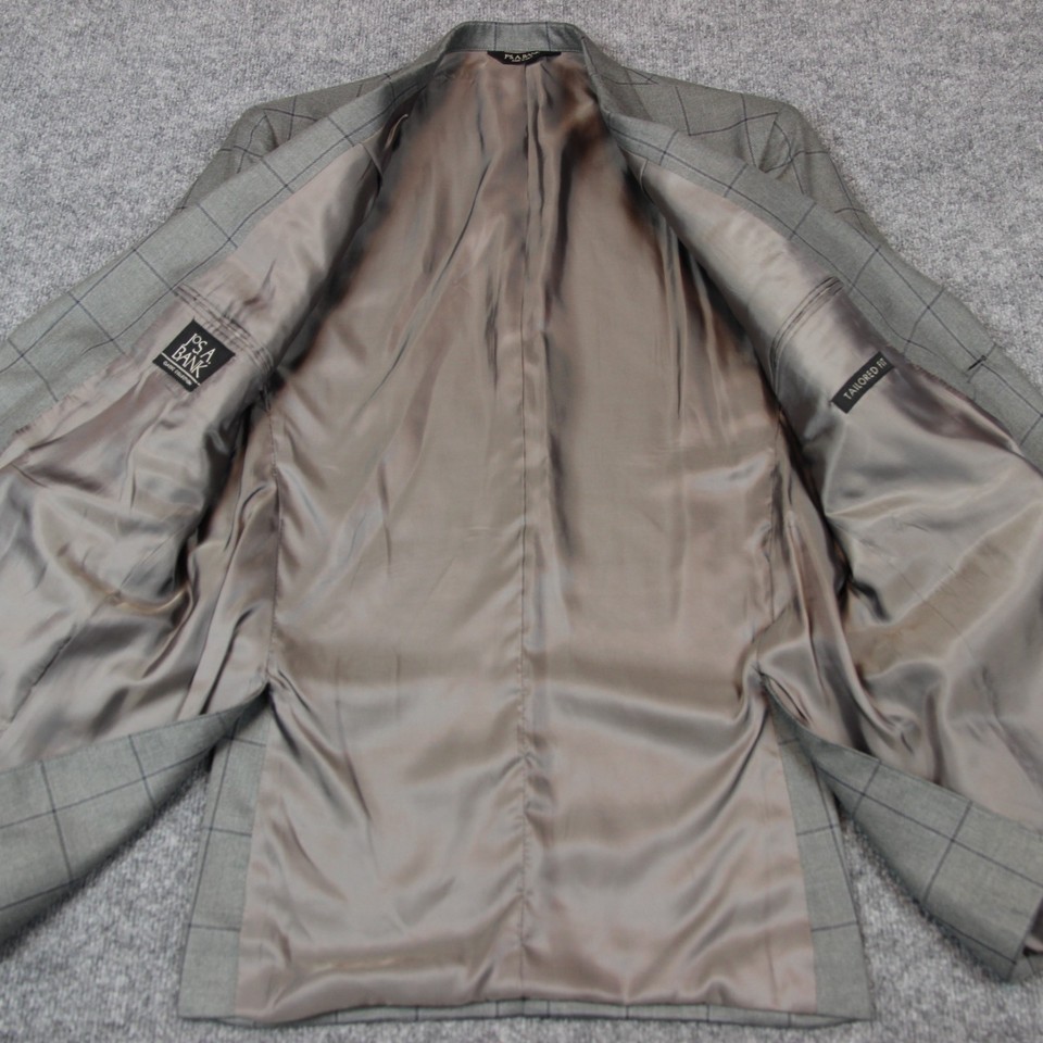 Jos. A. Bank Suit Sport Coat Blazer 44L Gray Windowpane Business ...