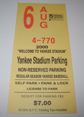 2000 Baseball New York Yankees Regular Season Stadium Self Parking Pass ...