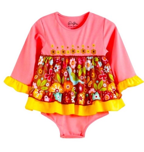 Ruffles by Lulu and Tutu Pink & Orange Floral Skirted Bodysuit 18-24 ...