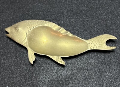 Vintage Solid Brass Fish Trap Coin Key Trinket Dish | eBay