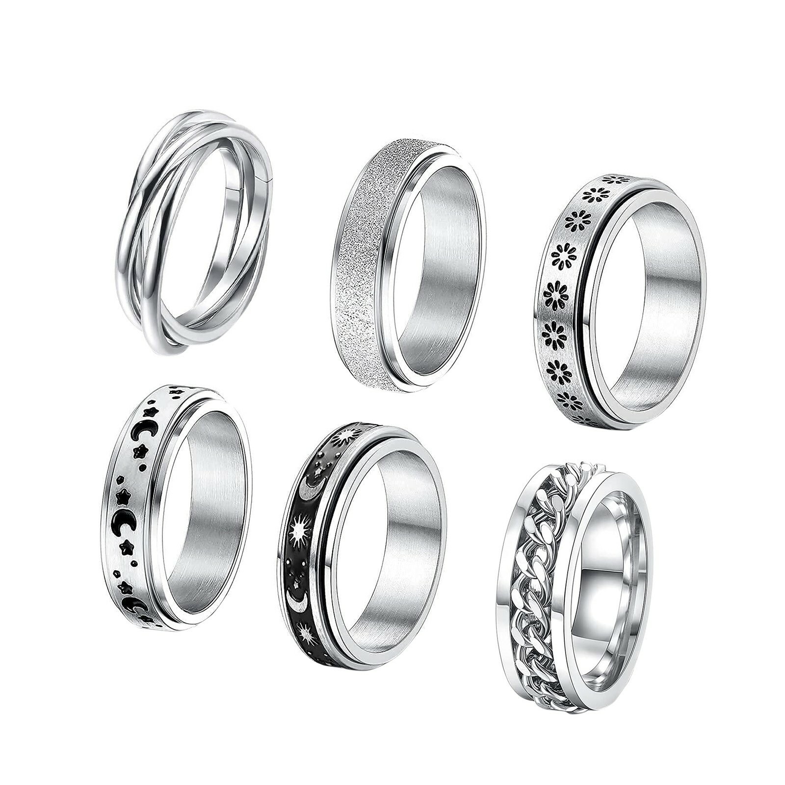 Anti-anxiety Spinner Fidget Rotating Rings Men Women Band Stainless ...