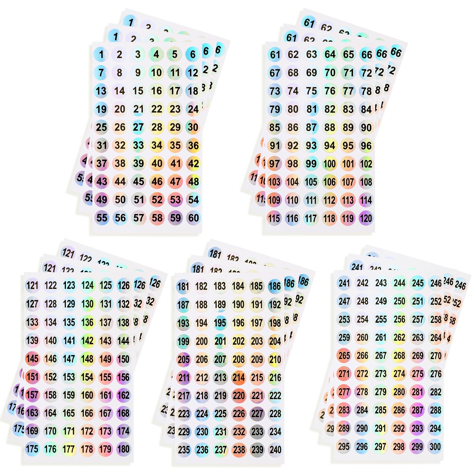 Self-Adhesive Number Stickers (Number 1-300), 15 Sheet Number Round ...