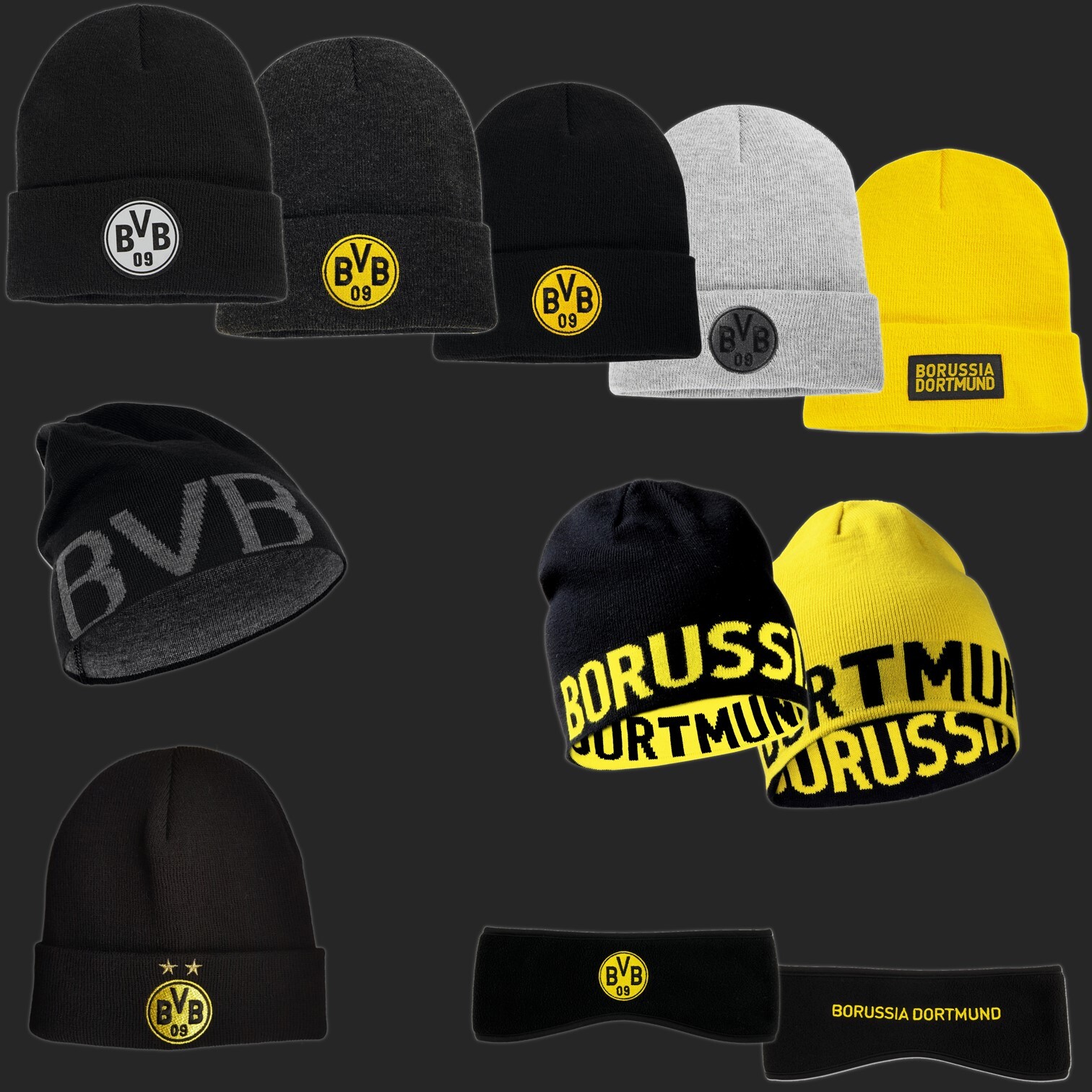 BVB Mütze Borussia Dortmund Beanie Wendemütze Bommelmütze Bommel ...