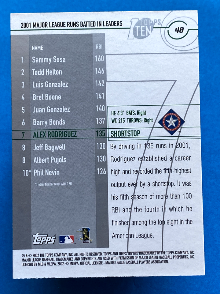 2002 Topps Ten Alex Rodriguez #48 | eBay