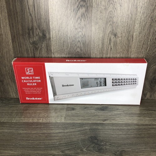Brookstone Ruler Slide out Calculator Solar Powered Inches Centimeters ...