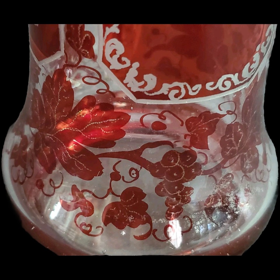 Antique Vtg Bohemian Ruby Glass Lid Beer Stein Engraved Souvenir Of ...