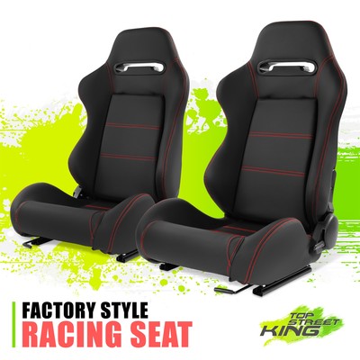 {Set of 2} Universal Black Vinyl Leather Red Stitching Reclinable ...