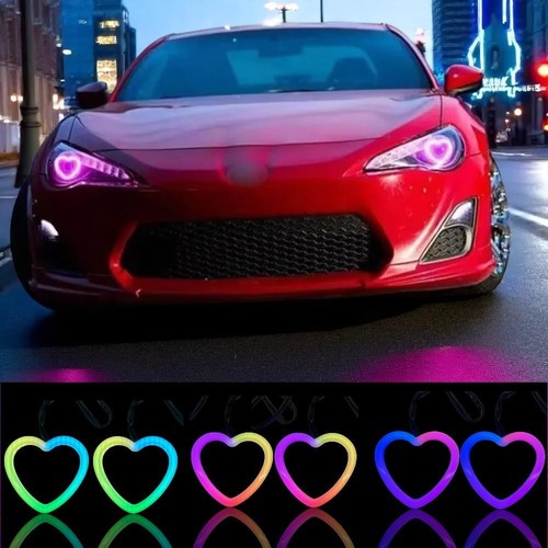 2x 90mm RGB Heart Angel Eye Halo Rings Dynamic Indicator Bluetooth LED ...