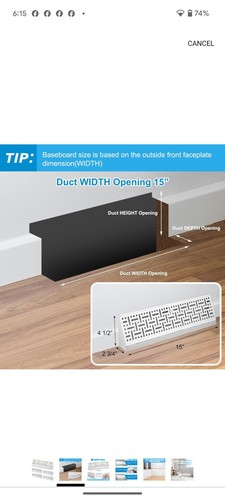 Landhoow 4 Pcs 15 Inch Baseboard Diffuser Register (Duct Opening Size ...
