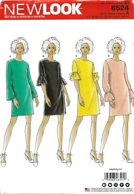 New Look 6524 Shift Dress w Bell Sleeve, Flared w Ties or D-Ring Sleeve ...