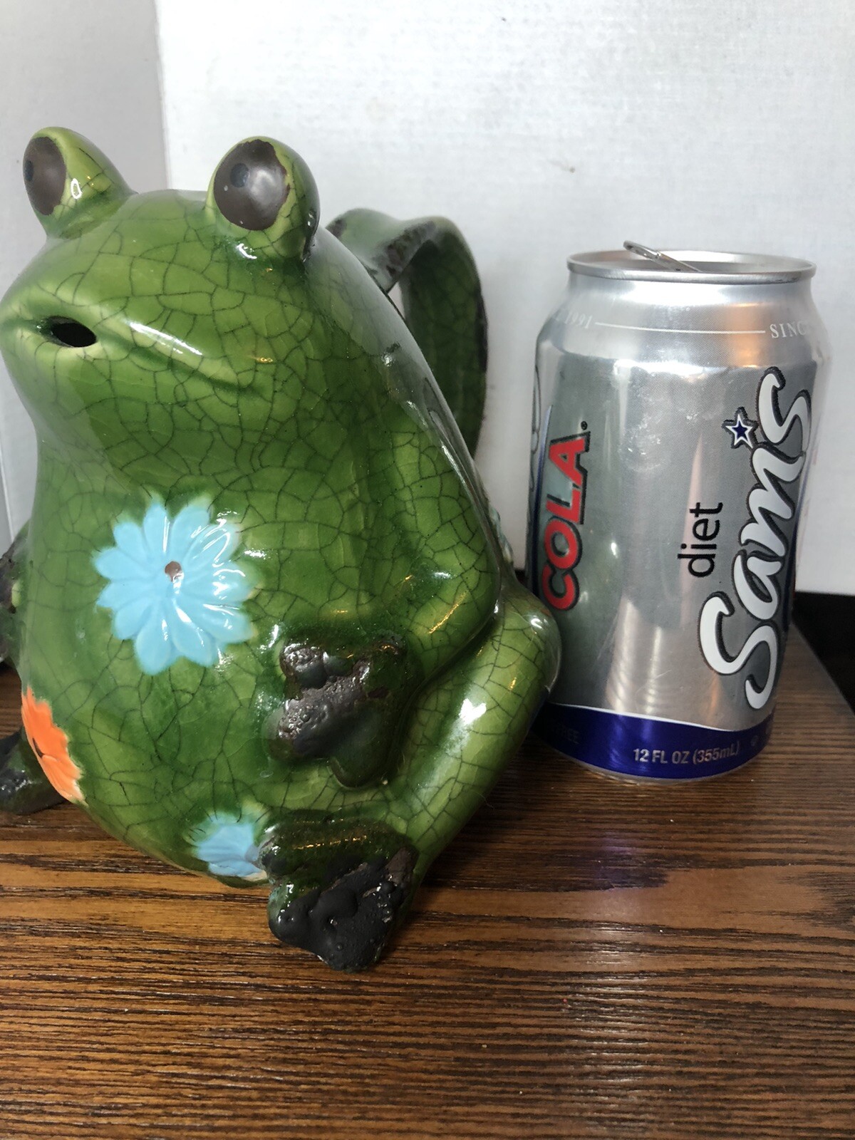 Vintage 6” H Ceramic Crackle Finish Green Frog Pitcher Jug With Flowers ...