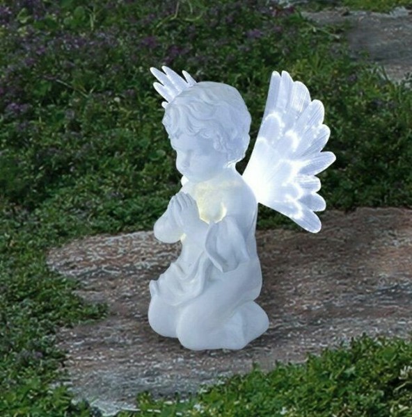 Solar LED Angel Cherub Light Bright White Fibre Optic Wings Memorial ...