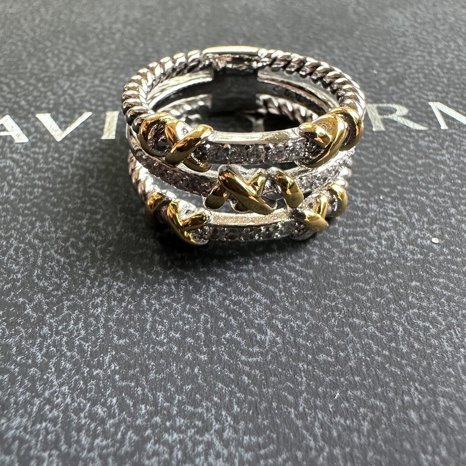 David Yurman 14K yellow Gold Petite Helena Three Row SIZE 7 | eBay
