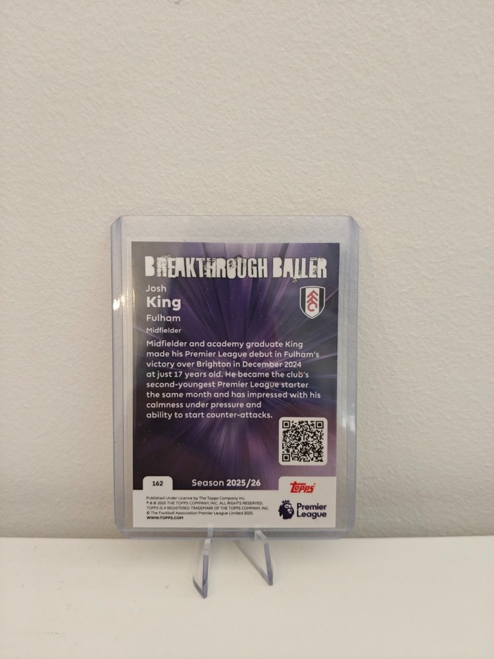 Josh King Rookie Breakthrough Baller insert Topps EPL 2025-2026 Fulham ...