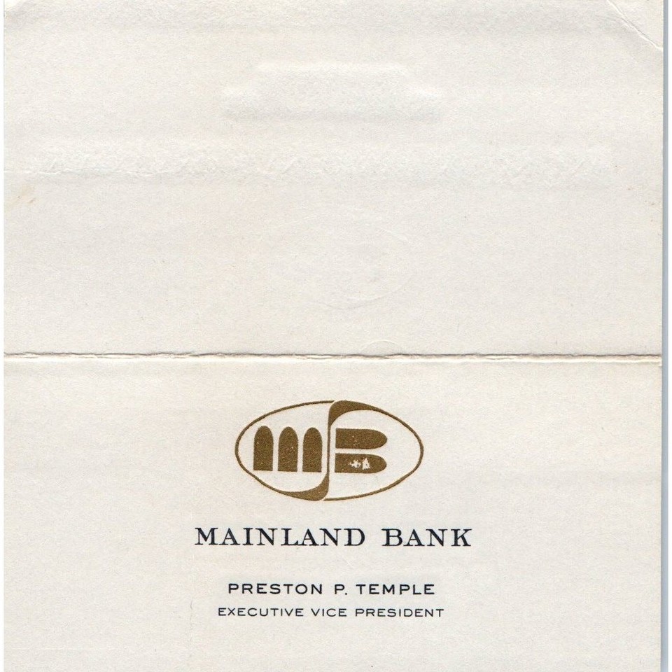 Preston P Temple Mainland Bancorporation Inc Houston Vtg Business Card ...