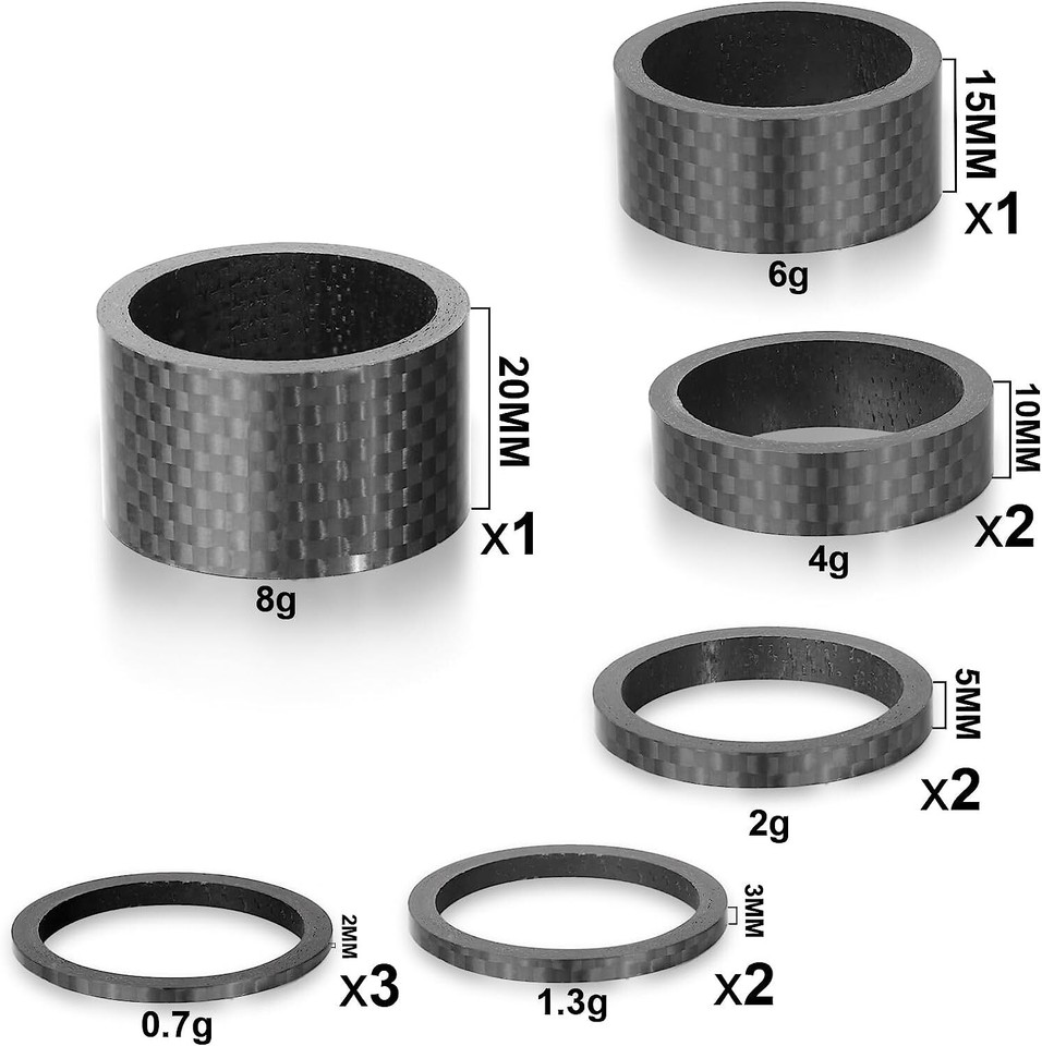 BUCKLOS Carbon Fiber 3,5,10,15,20mm Headset Spacer 1-1/8" Stem Bike ...