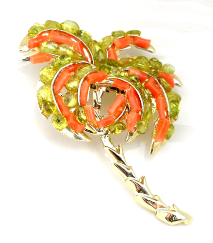 Palm Tree Brooch Olivine Genuine Coral Peridot Hawaiian Volcano Glass ...