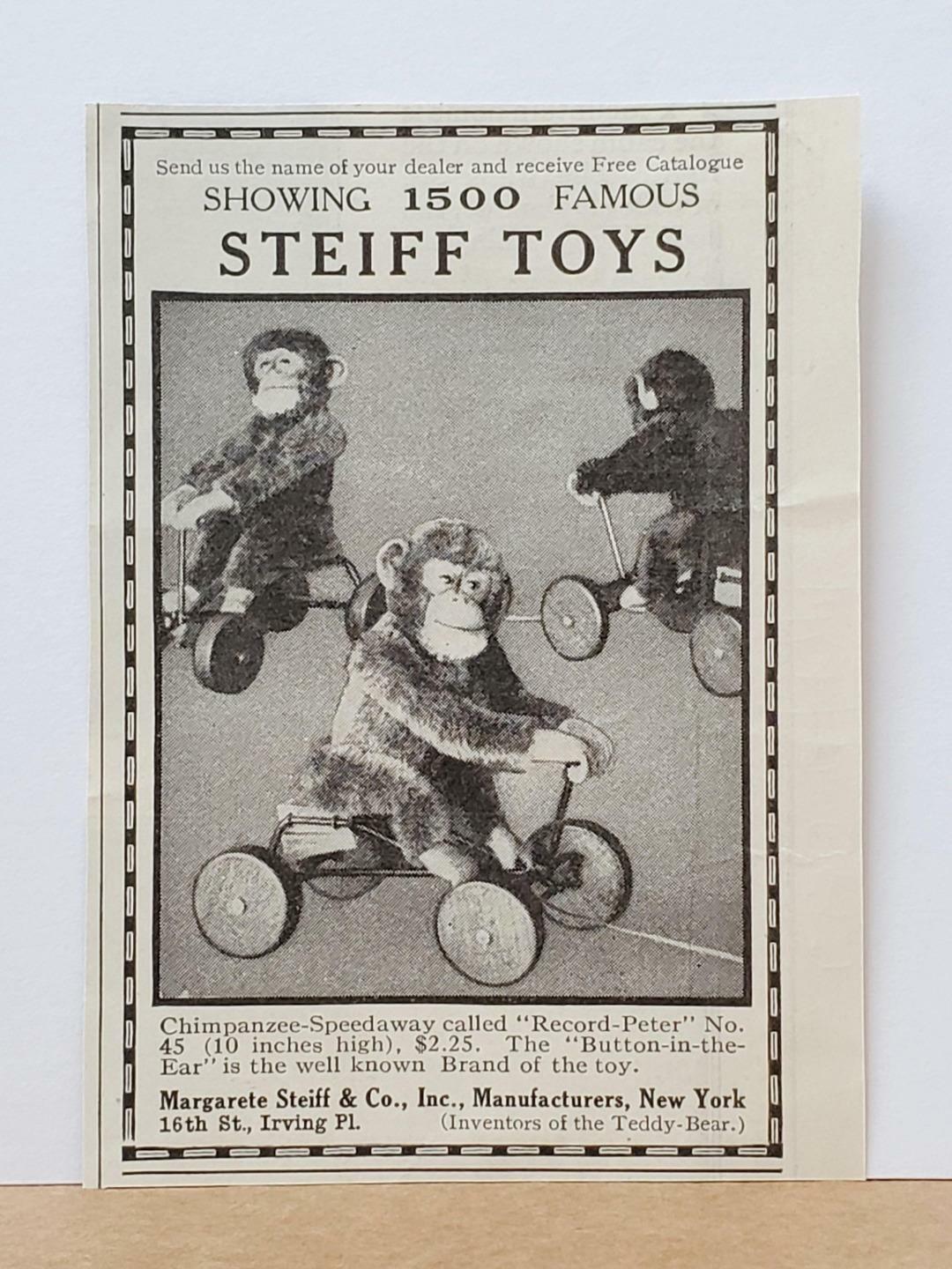 1914 Steiff Chimpanzee PRINT AD PHOTO Speedaway Record-Peter Wheeled Cart Toys | eBay