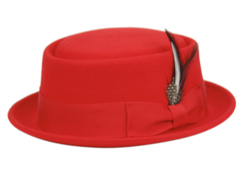 Men's Pork Pie 100% Wool Felt Small Brim Round Top Fedora Adjustable ...