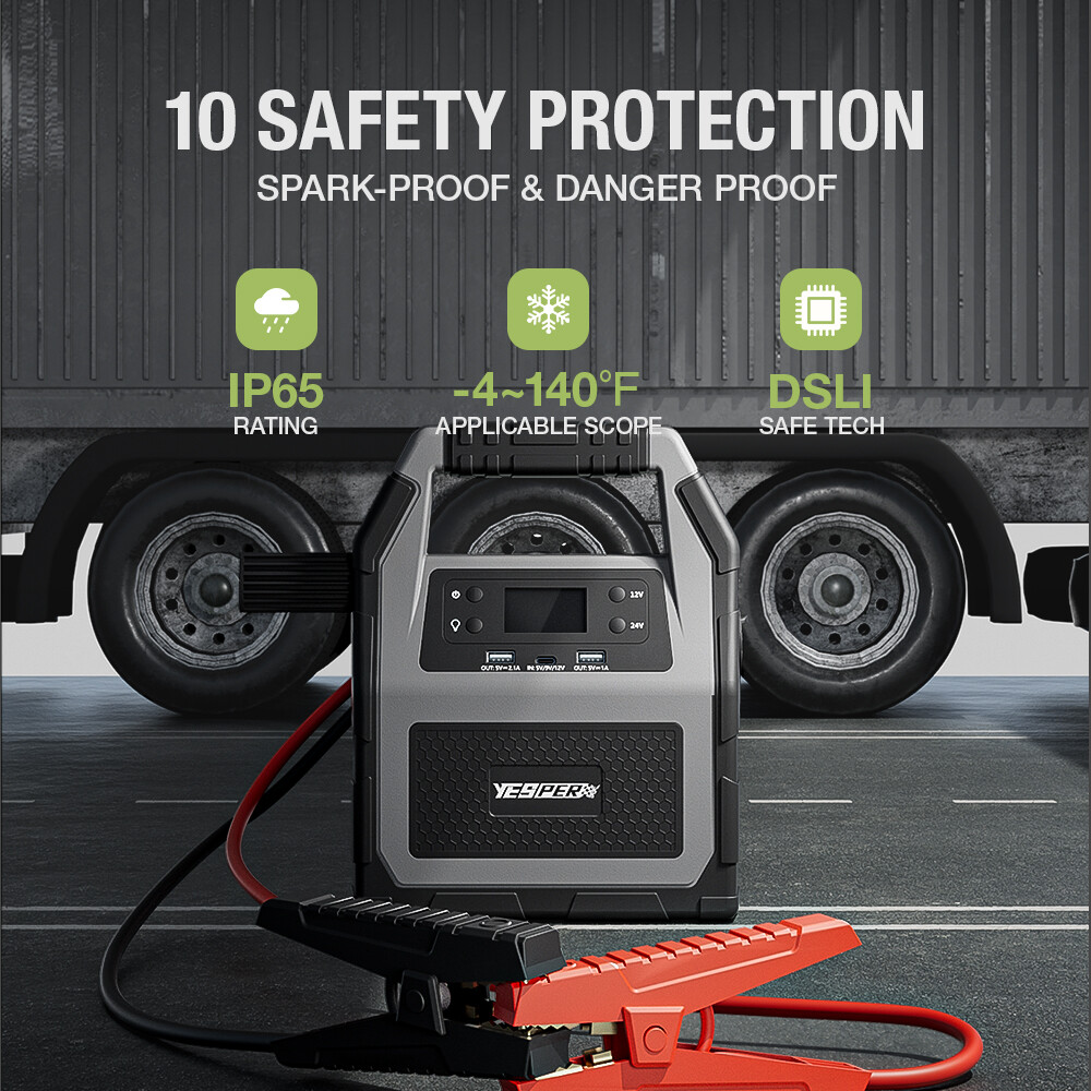 YESPER 12V 24V Jump Starter Pack Truck Booster Battery Charger Power ...