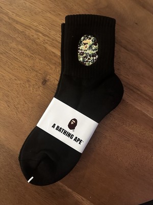 🐵 BAPE A Bathing Ape Crew Socks • Black - Camo Head • Size Large • BNWT ...
