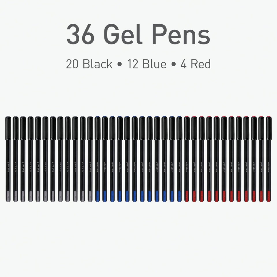 Gel Pens, 36 Count, Assorted Colored Ink 20 Black, 12 Blue, 4 Red, 0.6 ...