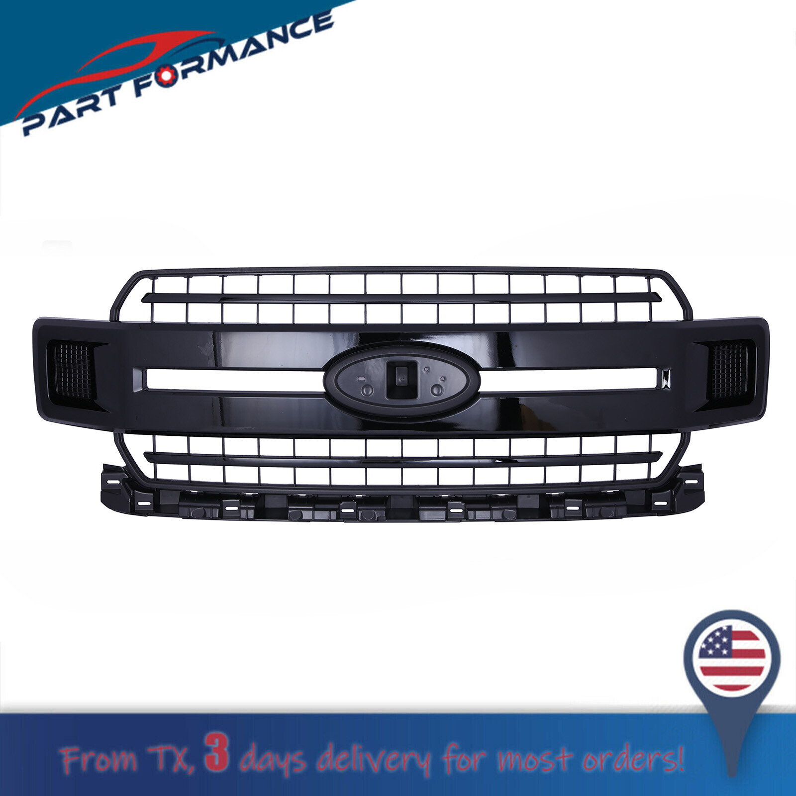 For 2018-2020 Ford F150 F-150 XL XLT Front Bumper Grille Gloss Black ...