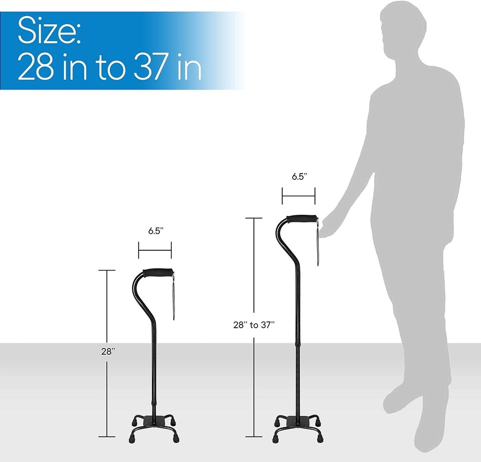 RMS Quad Cane - Adjustable Walking Cane with 4-Pronged Base for Extra ...