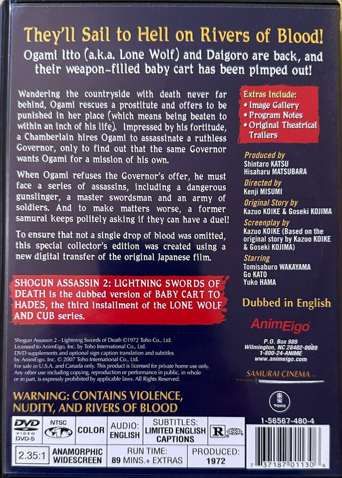 Shogun Assassin 2 (DVD) Lone Wolf and Cub: Baby Cart to Hades | eBay