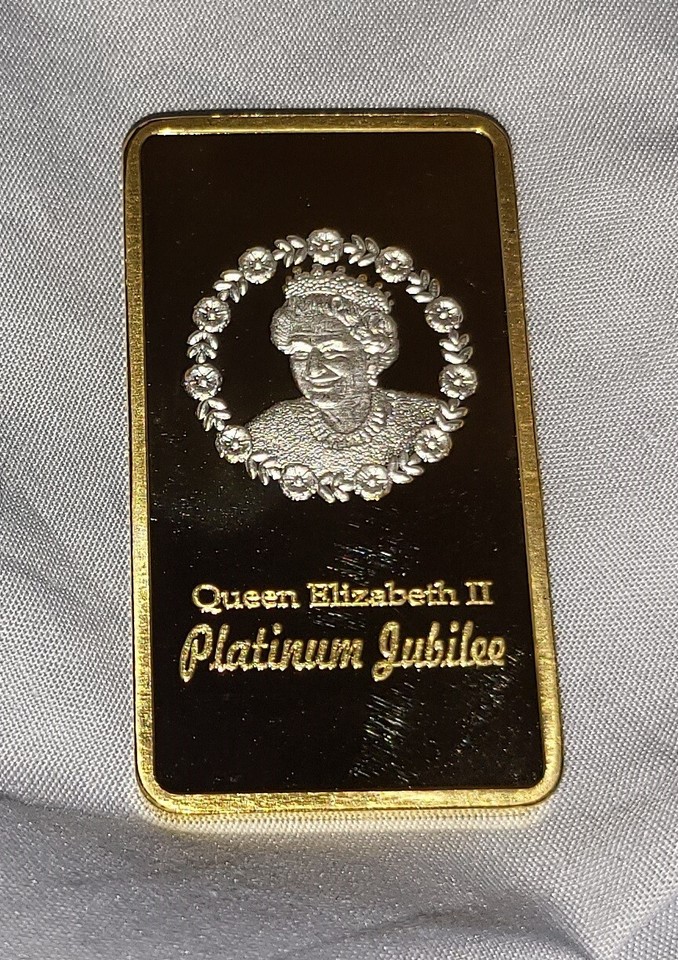 Queen Elizabeth II Gold Silver Bar Platinum Jubilee King Charles III ...