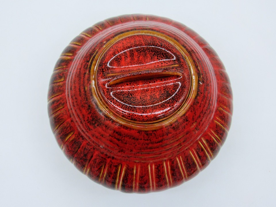 Art Pottery Table Top Gel Fire Burner Flame Pot - Red Glazed with Lid ...