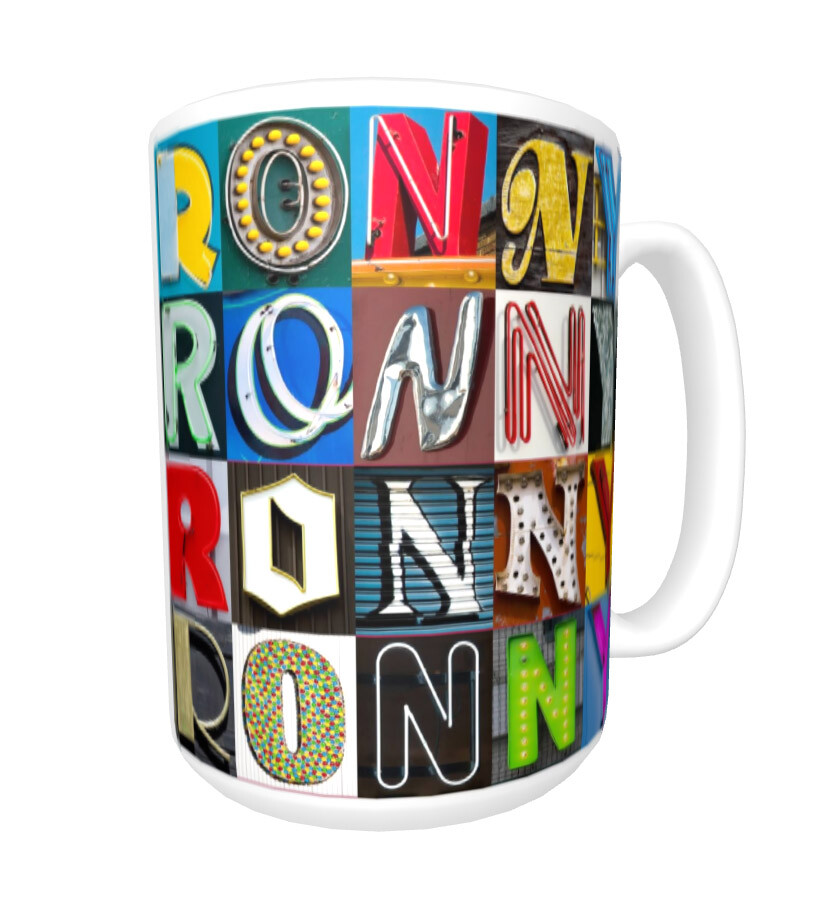 RONNY Coffee Mug / Cup featuring the name in photos of sign letters | eBay