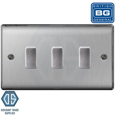 BG Brushed Steel 3 Gang light Switch in Double Format Custom Grid Satin ...